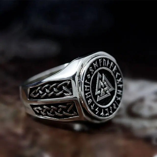 Valknut Ring With Runes | Viking Heritage - Viking Heritage Store